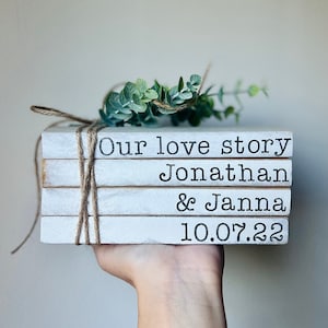 Stamped Stacked Books, Love Story Bookstack, Love Story Gift, Farmhouse ...