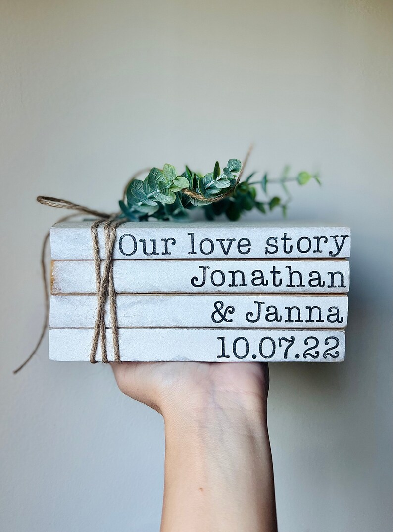 Stamped Stacked Books, Love Story Bookstack, Love Story Gift, Farmhouse ...