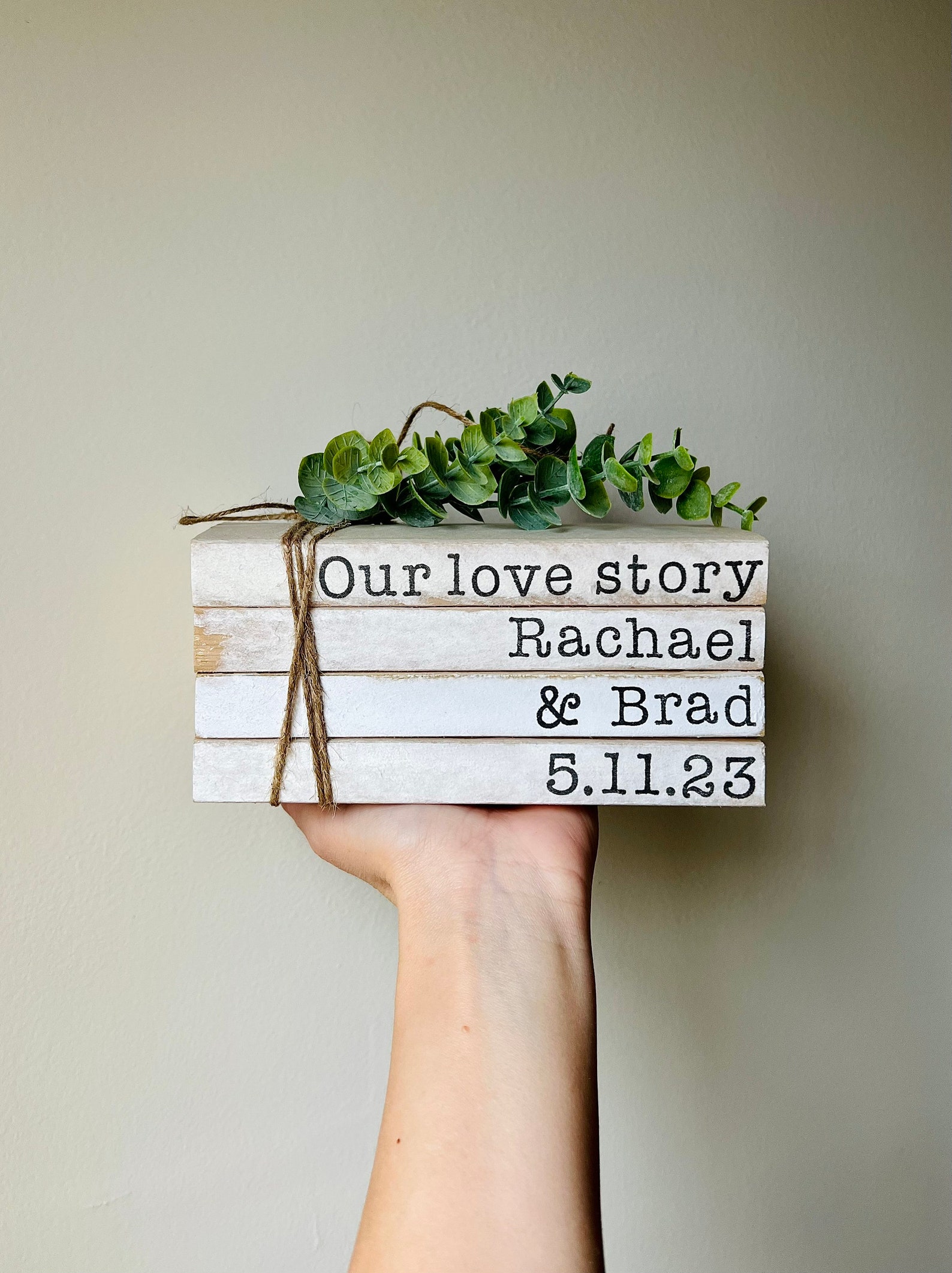 Stamped Stacked Books, Love Story Bookstack, Love Story Gift, Farmhouse ...
