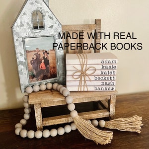 Name Stamped Books, Name Stacked Books, Family Names Stamped Books, Pet ...