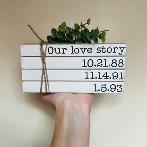 Stamped Stacked Books, Love Story Bookstack, Love Story Gift, Farmhouse ...