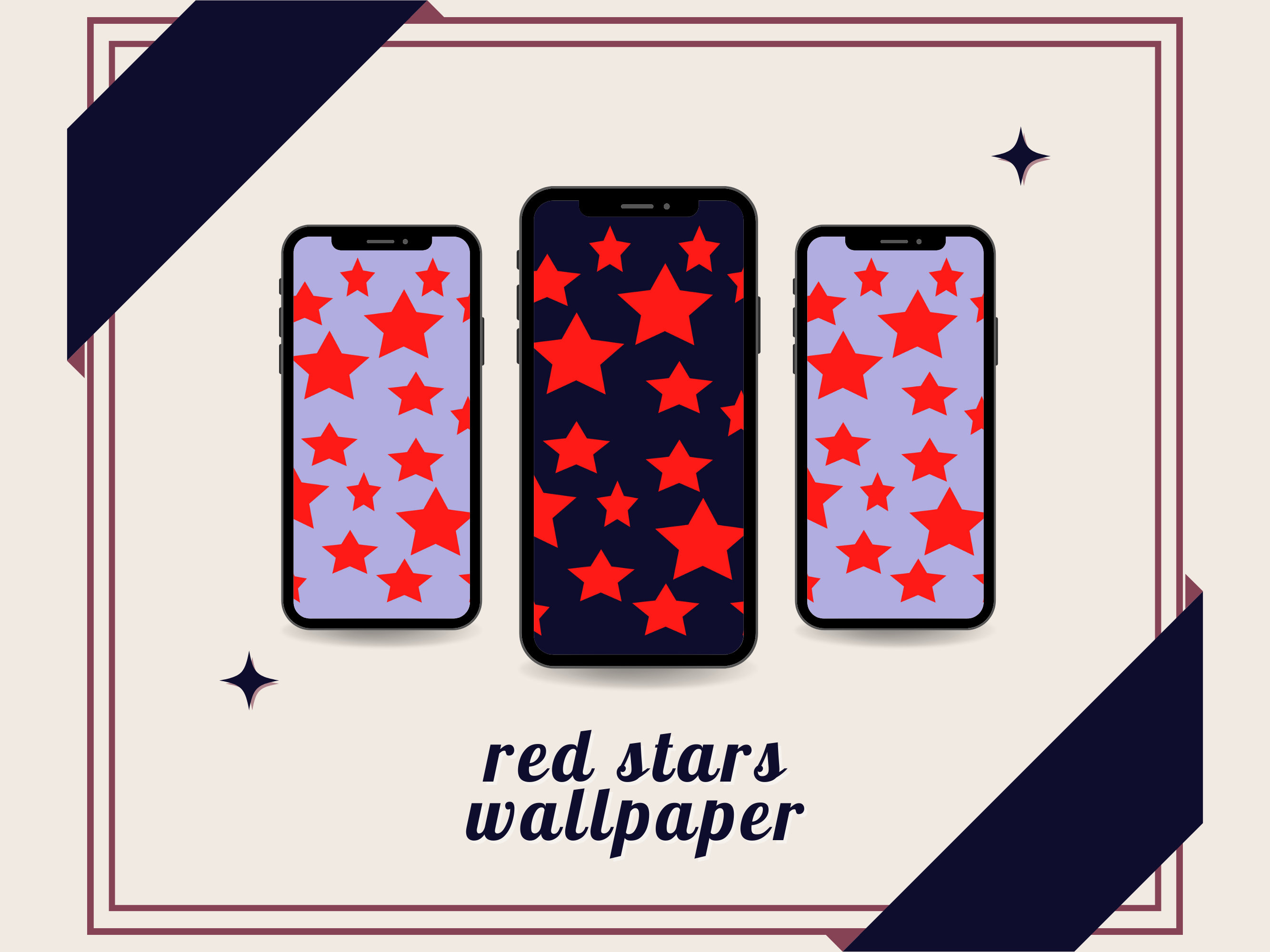 Red Stars Wallpaper Premium Digital Download Starry Night Wall Art High ...