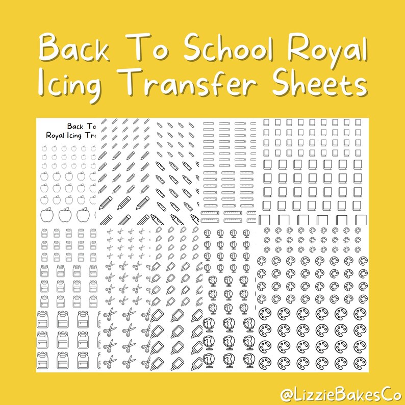 Back to School Royal Icing Transfer Sheets, Set of 10 Printable Sheets ...