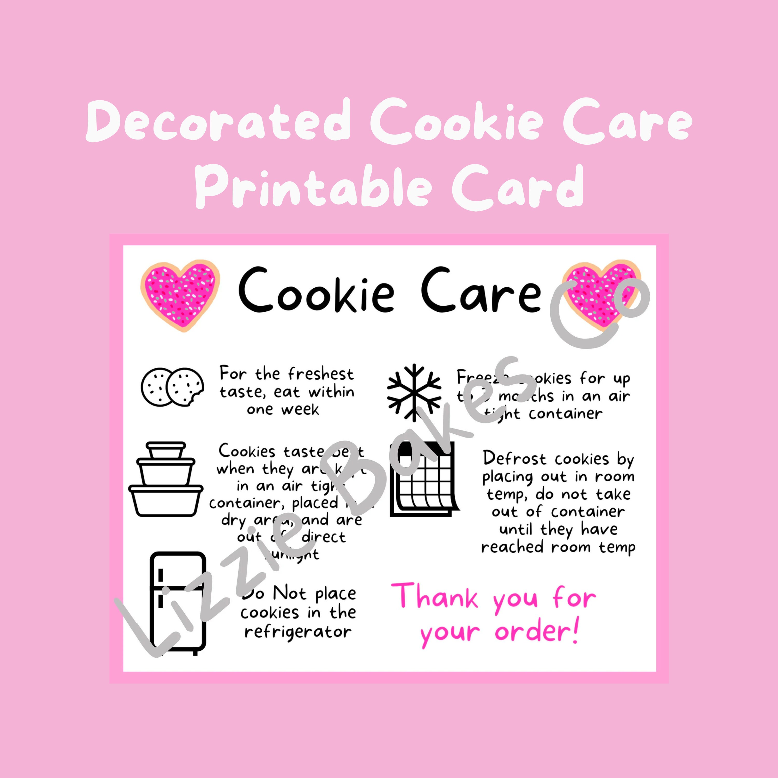 Cookie Care Instruction Card, Digital Download for Bakers, Printable ...