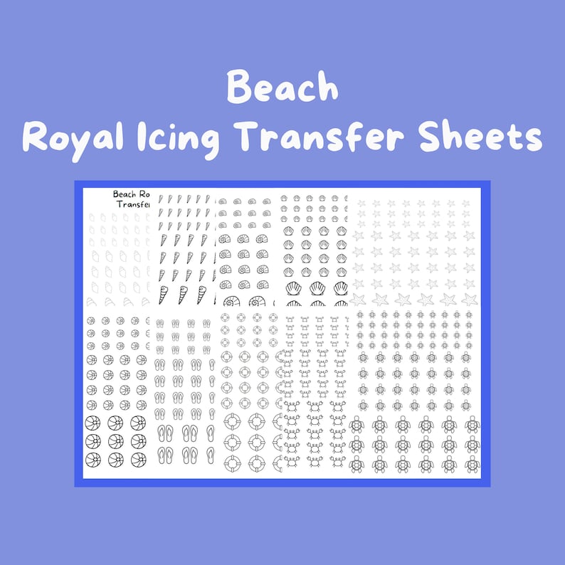 Beach Royal Icing Transfer Sheets, Set of 10 Printable Sheets, Digital ...