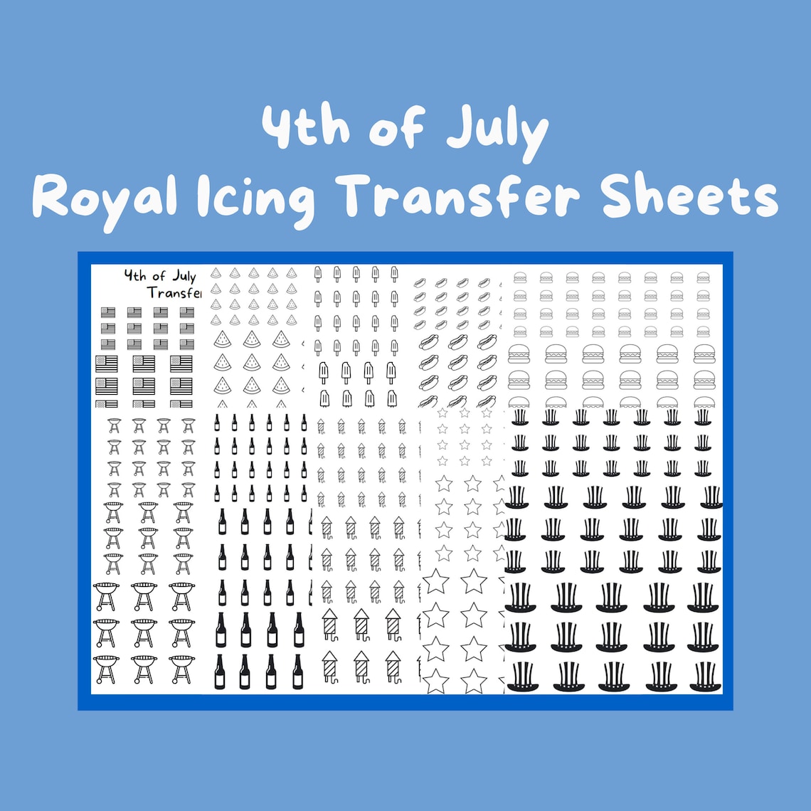 4th of July Royal Icing Transfer Sheets, Cookie Decorating (digital ...