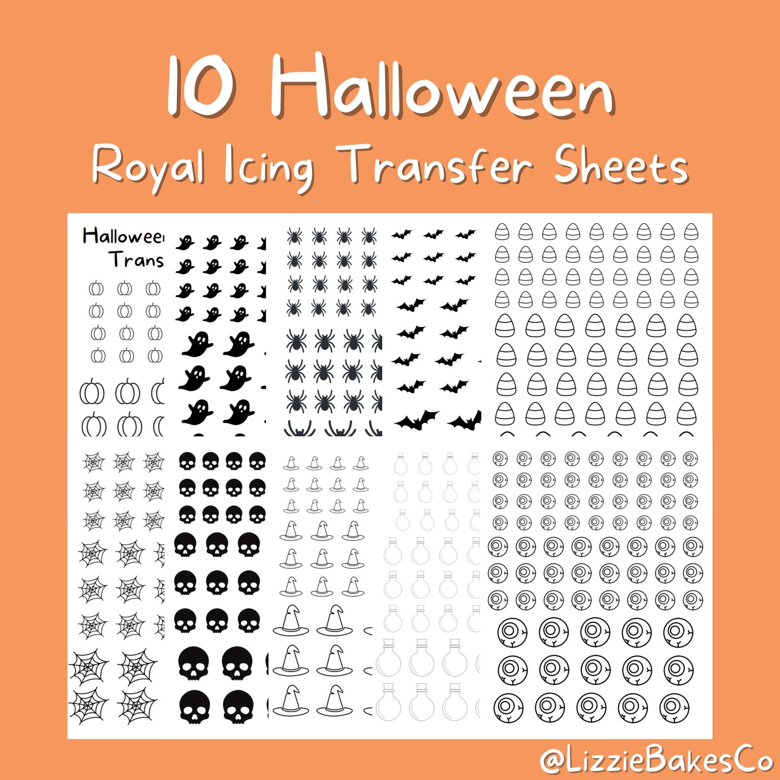 Halloween Royal Icing Transfer Sheets Set of 10 Printable - Etsy