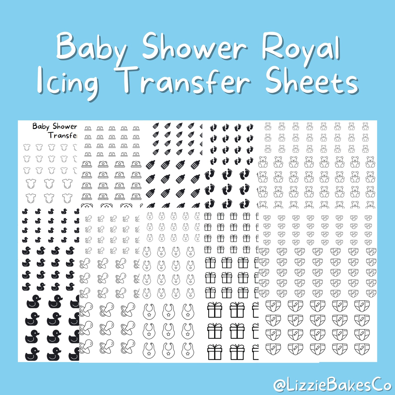 Baby Shower Royal Icing Transfer Sheets Set of 10 Printable - Etsy