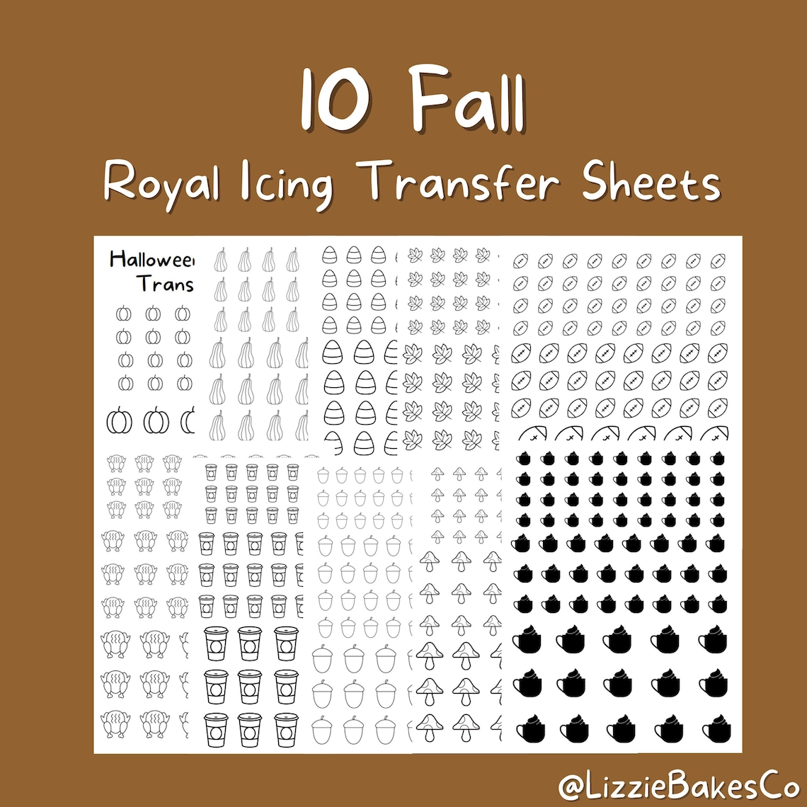 Fall Royal Icing Transfer Sheets Set of 10 Printable Sheets - Etsy