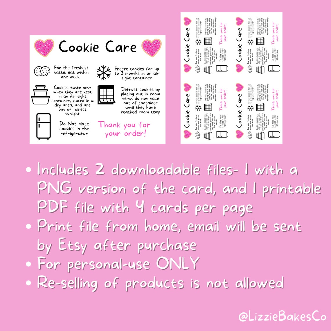 Cookie Care Instruction Card, Digital Download for Bakers, Printable ...