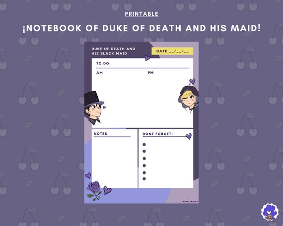 NOTEBOOK of the Duke of Death and His Black Maid Manga / | Etsy