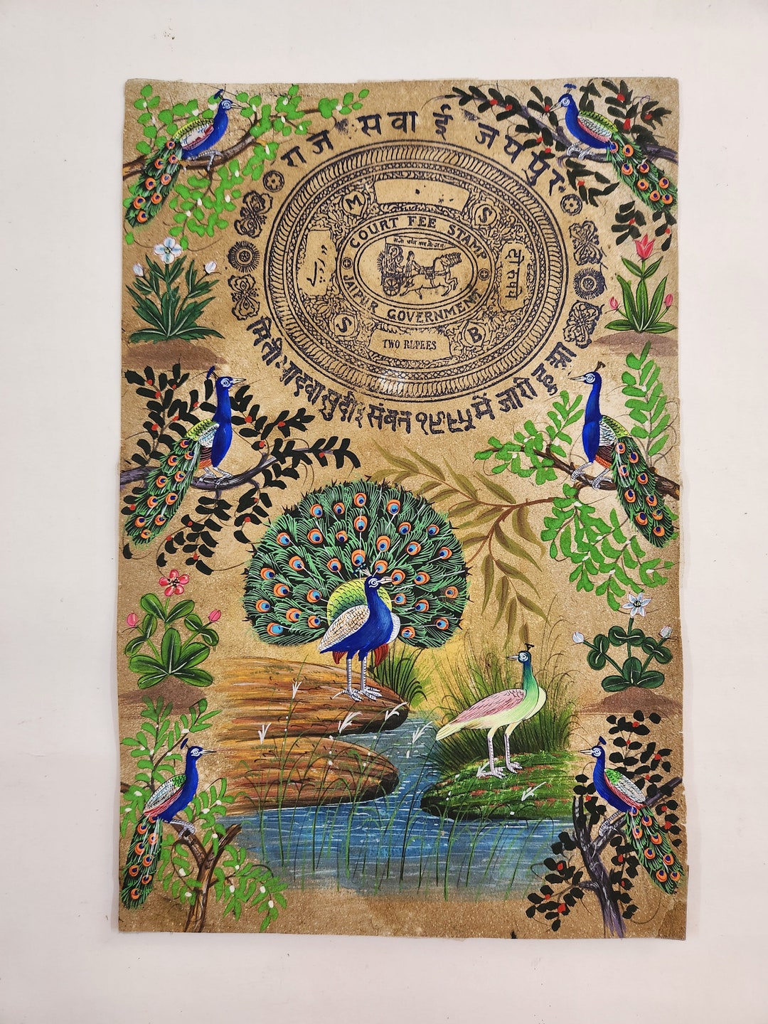 Indian Miniature Peacock Painting: Handmade Bird Art on Stamp Paper - Etsy