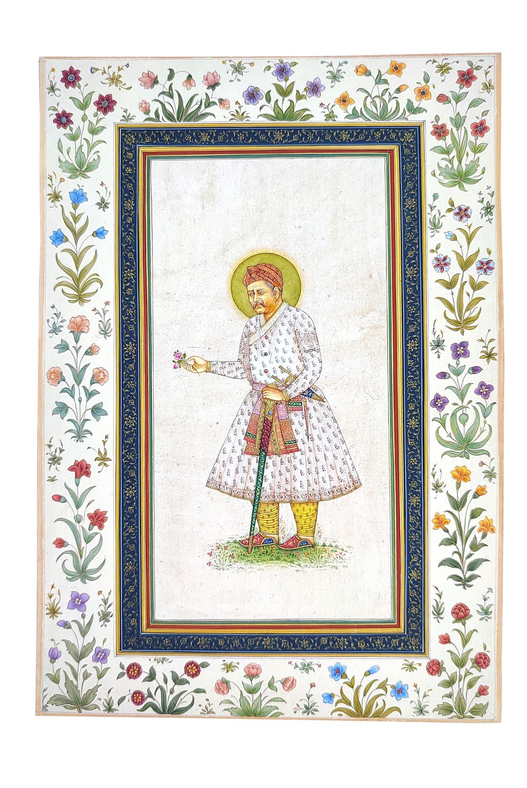 Indian Miniature Portrait of Mughal King Akbar on Paper | Handmade Fine ...