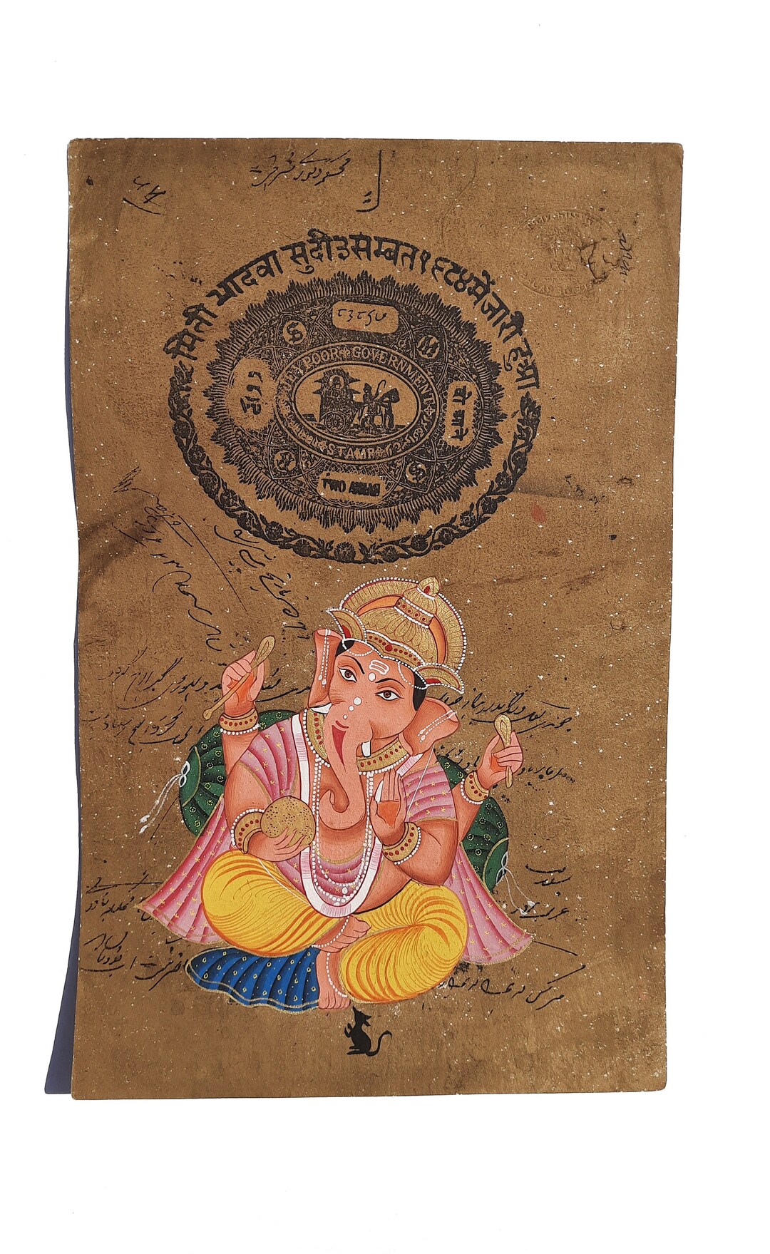 Handmade Ganesha Painting: Indian God Art on Vintage Stamp Paper - Etsy