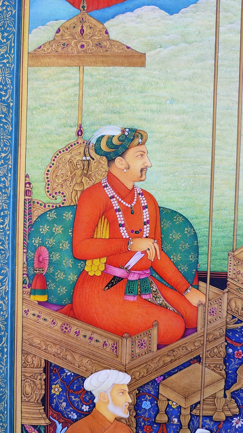 Original Mughal Emperor Akbar Court Scene Miniature Painting on Paper I ...