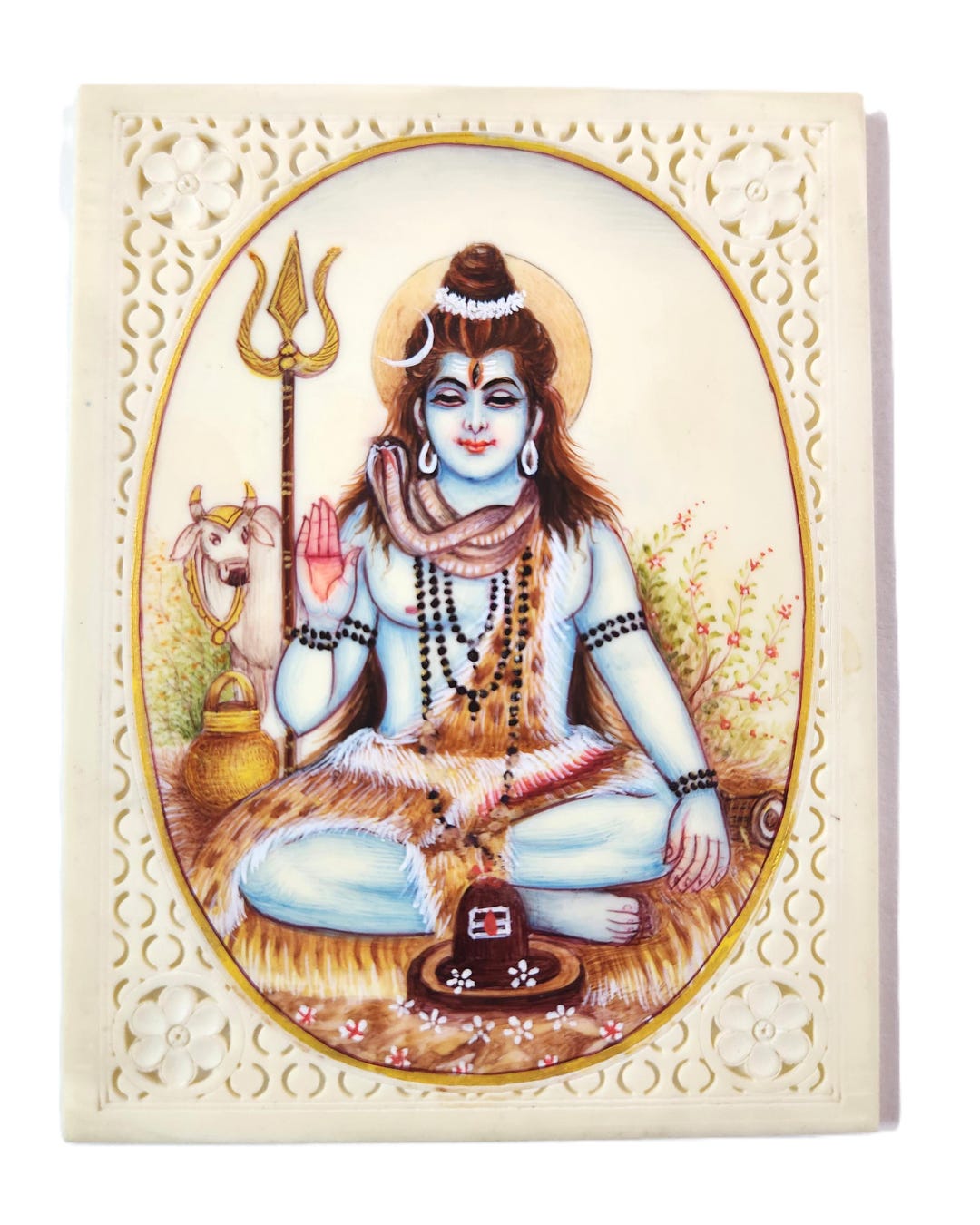 Handmade Lord Shiva Miniature Painting: Indian Art on Faux Bone - Etsy