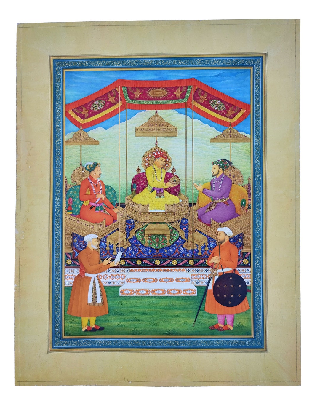 Original Mughal Emperor Akbar Court Scene Miniature Painting on Paper I ...