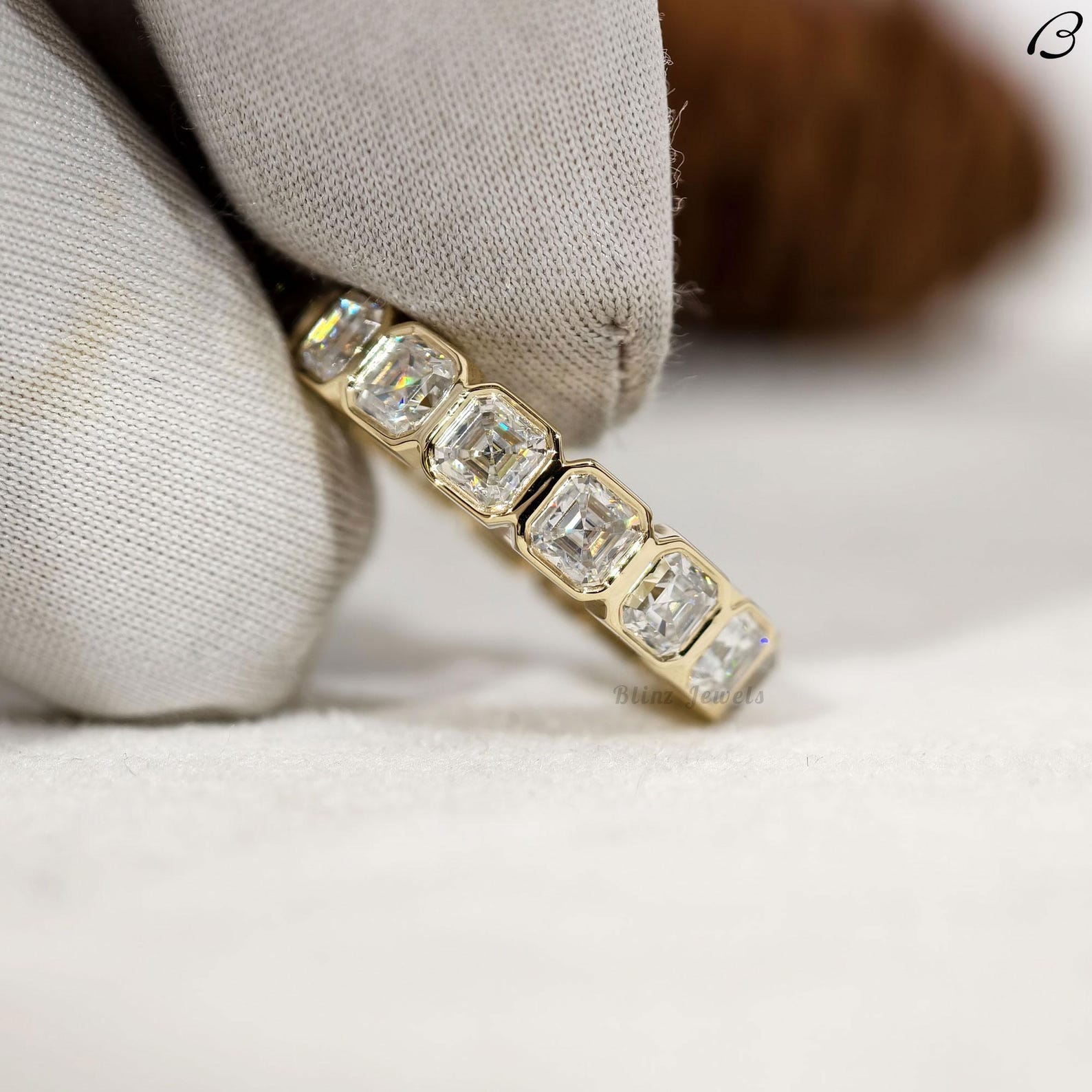 Asscher Full Eternity Anniversary Wedding Band for Women Bezel Set ...