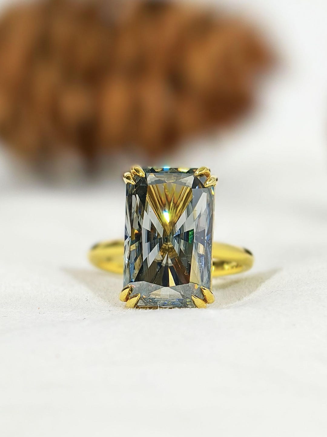 9 CT Dark Grey Radiant Cut Moissanite Engagement Ring, Double Claw ...