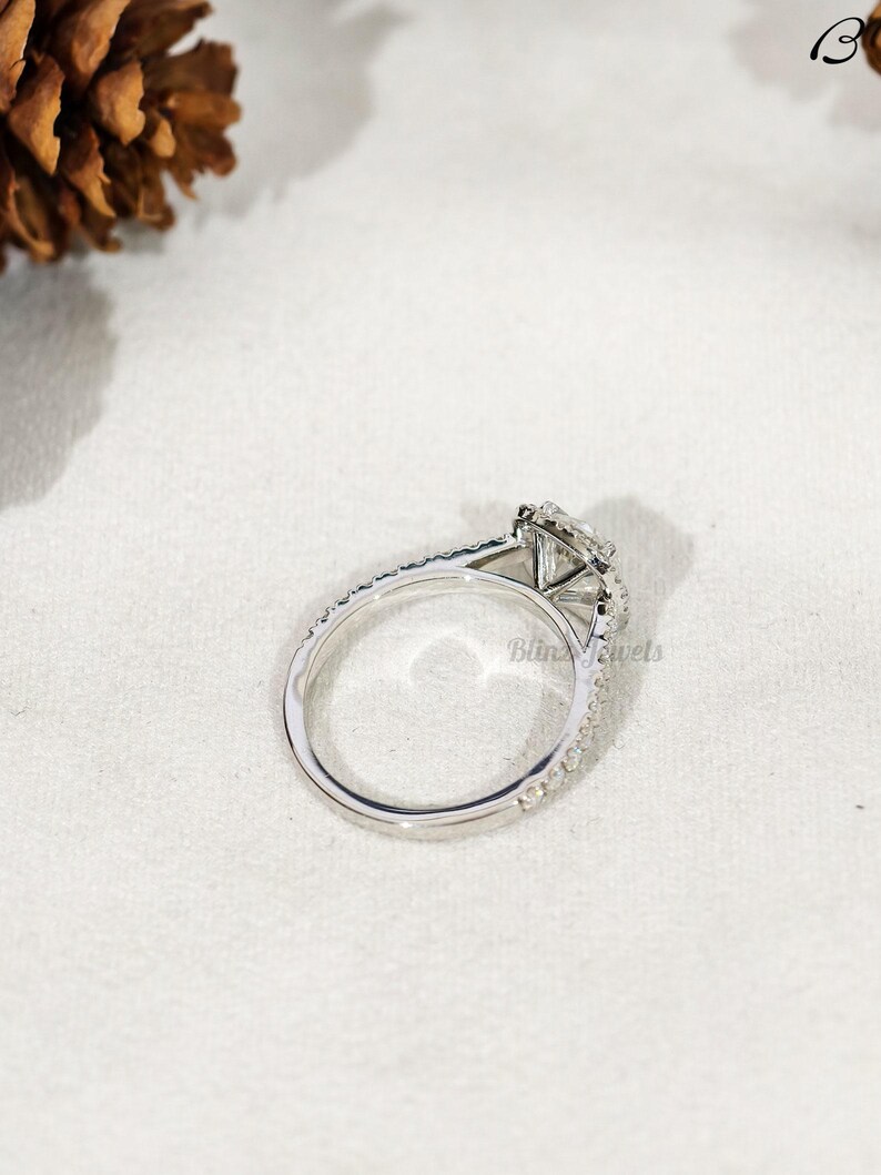 Cushion Cut Moissanite Halo Engagement Ring, 4 Claw Prong Cathedral Set ...