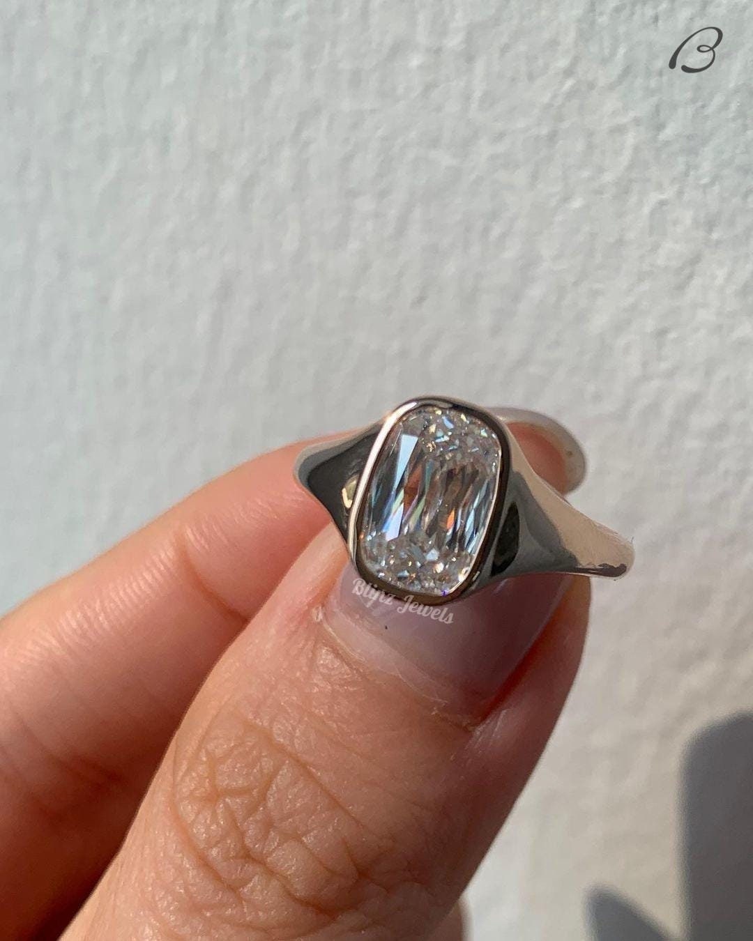Bezel Set Ring, Criss Cushion Cut 2.50CT Moissanite Engagement Ring ...