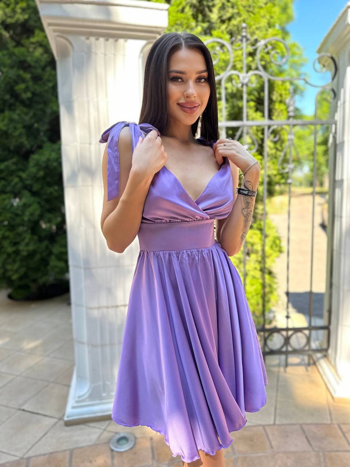 Lilac Flared Dress Lilac Mini Dress Lilac Silk Dress Silk - Etsy