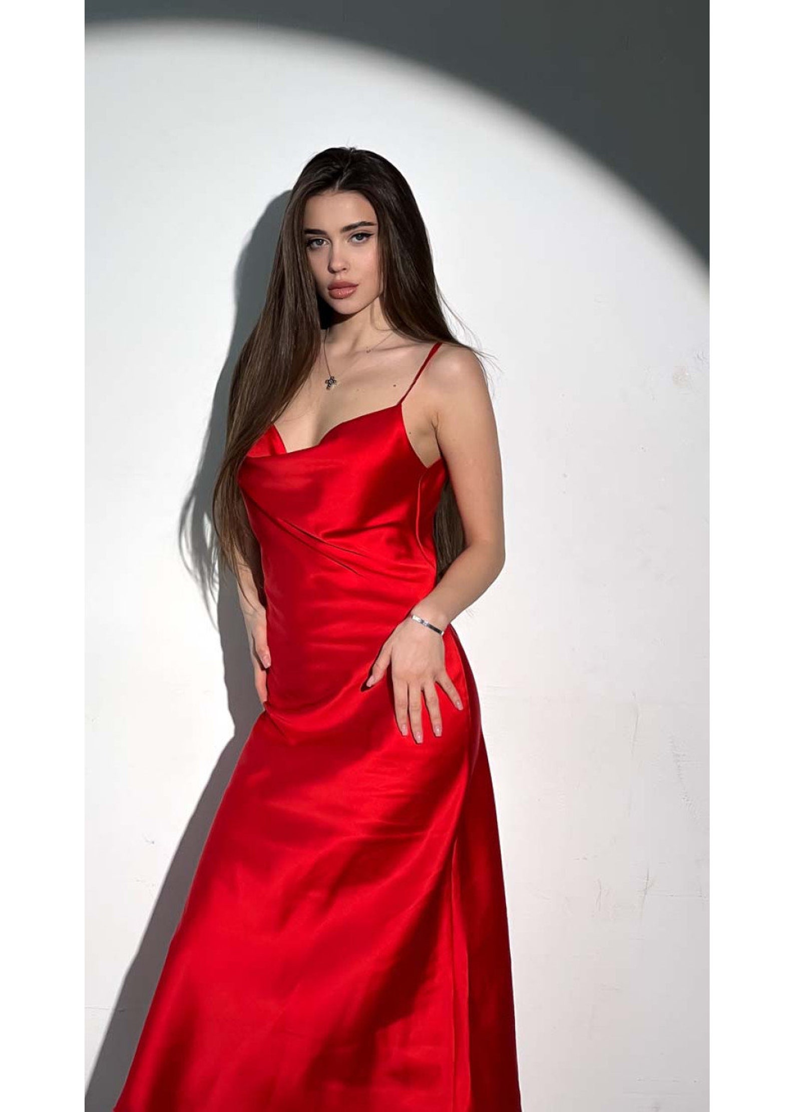 Hot Red Satin Slip Dress, Hot Red Sleeveless Dress, Silk Midi Dress ...