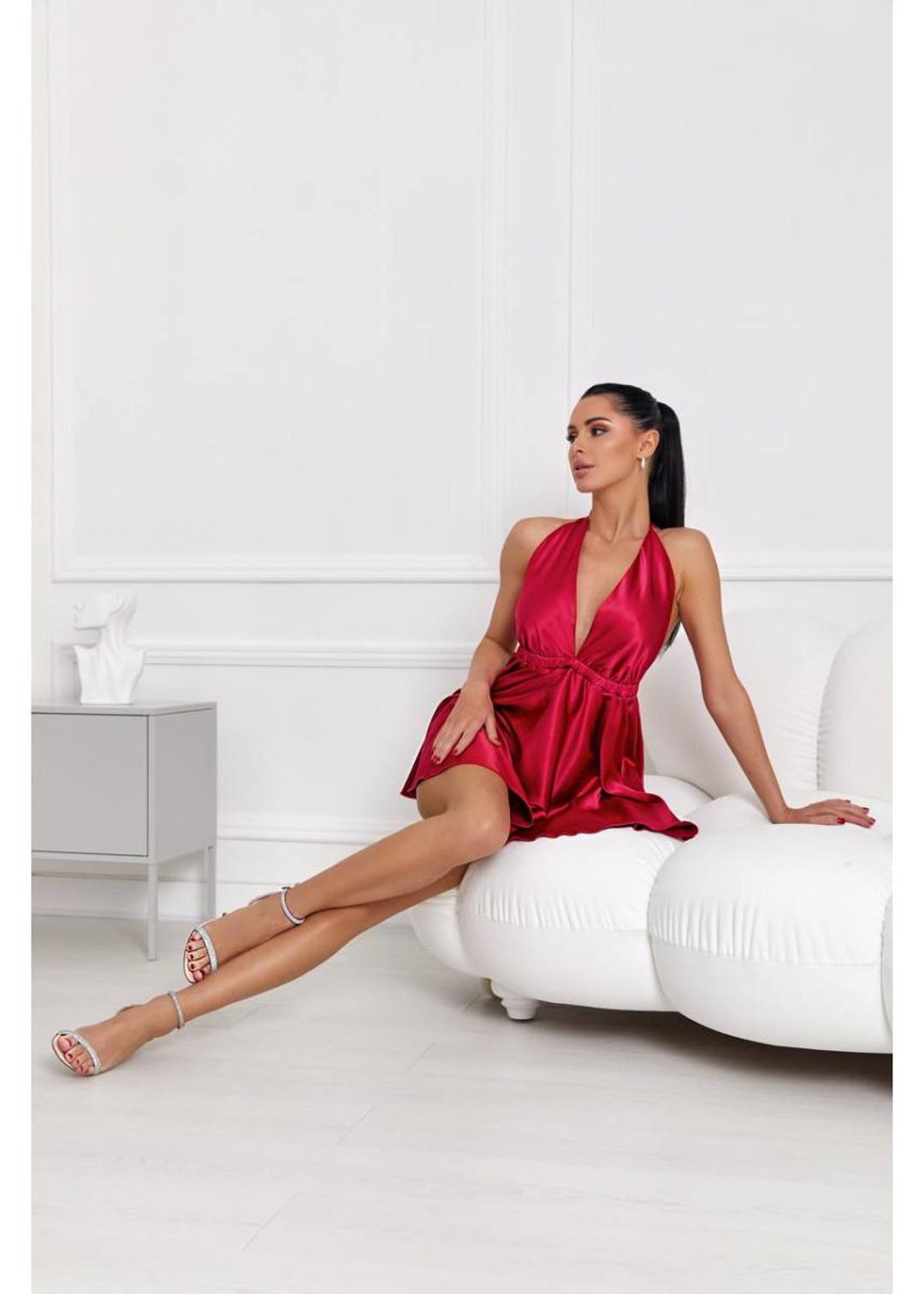 Red Silk Short Sleeveless Dress, Red Summer Mini Dress, Short ...