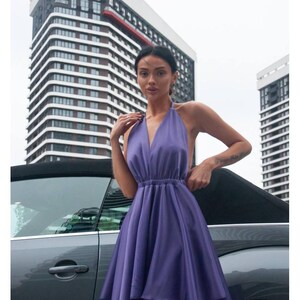 Purple Short Summer Dress, Silk Mini Dress, Purple Short Sleeveless ...