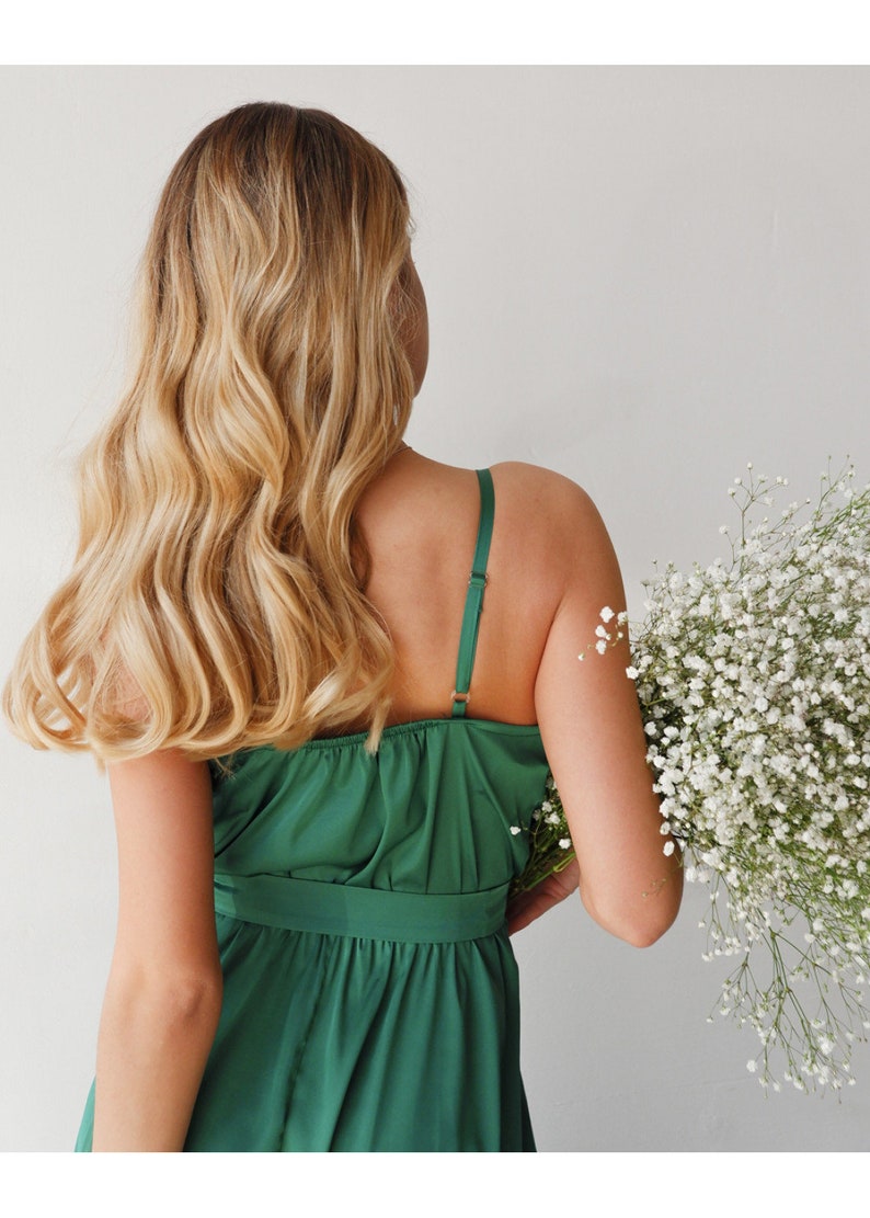 Green Midi Wrap Dress, Green Satin Slip Dress, Silk Long Dress ...