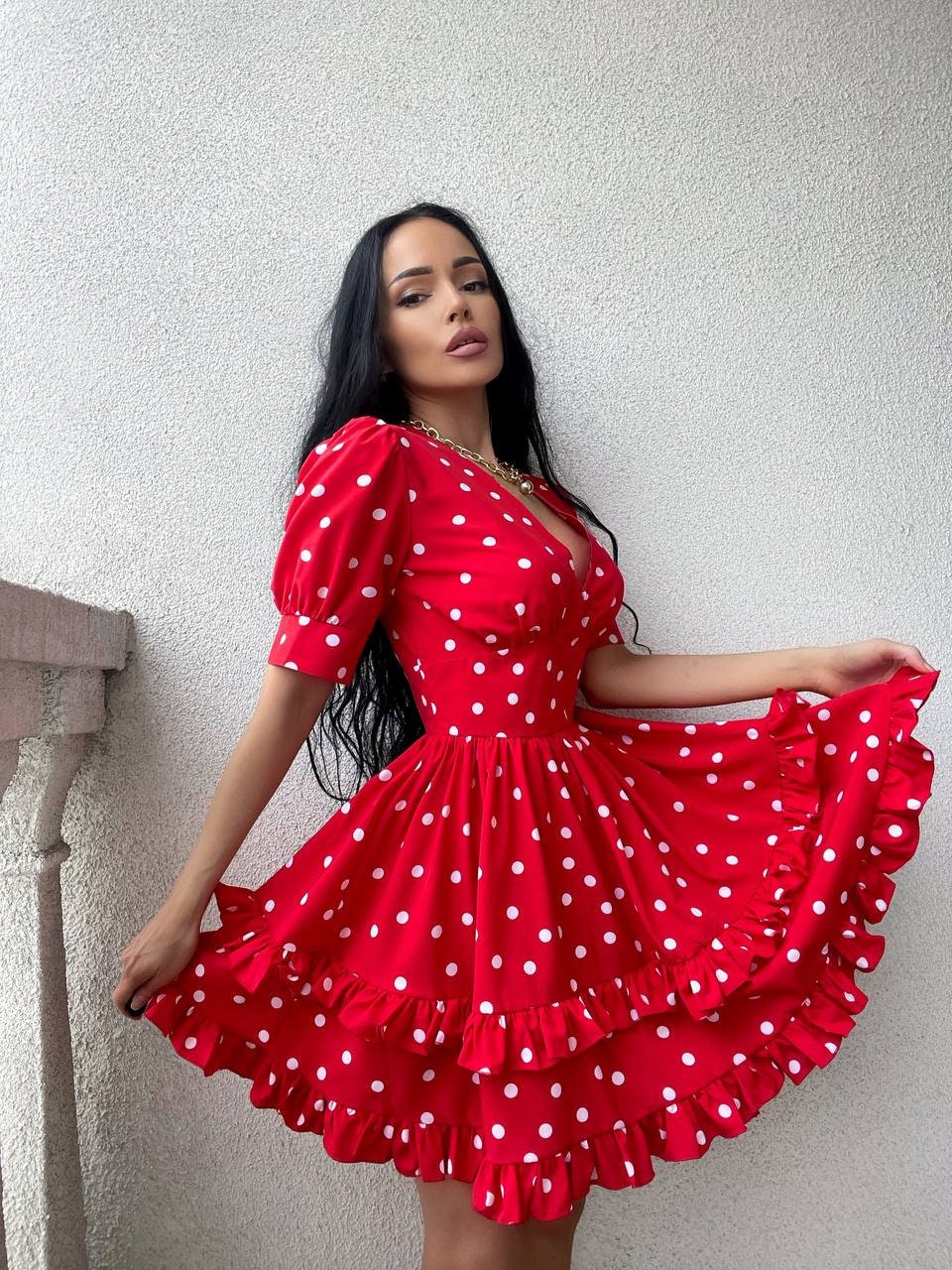 Flared Red Polka Dot Dress, Polka Dot Dress, Red Cocktail Dress, Red ...