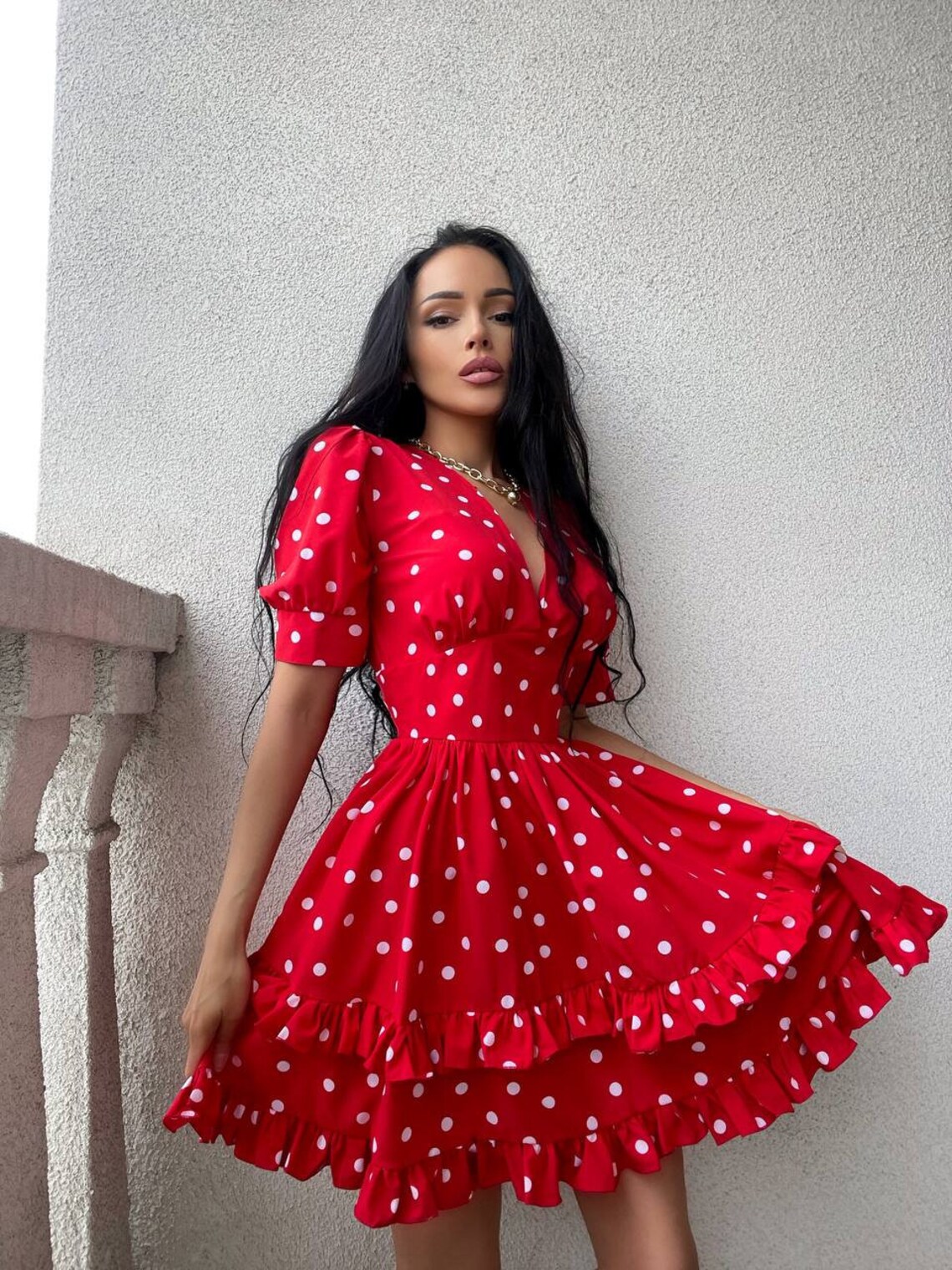 Flared Red Polka Dot Dress Polka Dot Dress Red Cocktail - Etsy