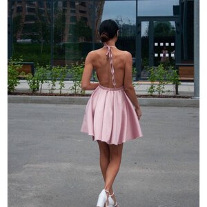Soft Pink Mini Summer Dress, Soft Pink Open Back Dress, Mini Birthday ...