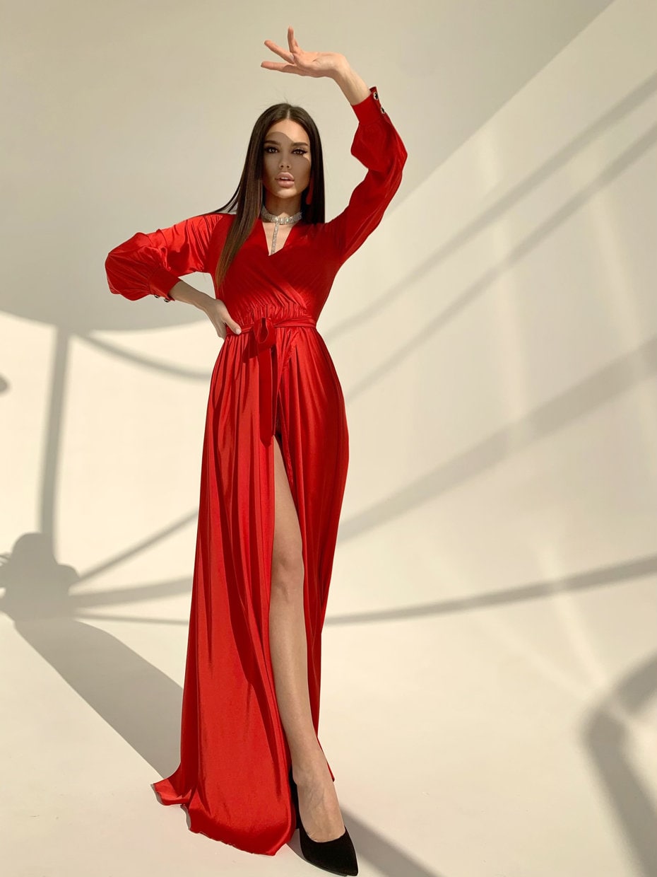 Red Dress Slit Long Wrap Silk Dress Red Wrap Dress With - Etsy