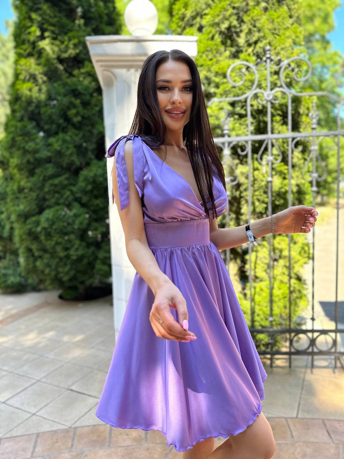 Lilac Flared Dress Lilac Mini Dress Lilac Silk Dress Silk - Etsy