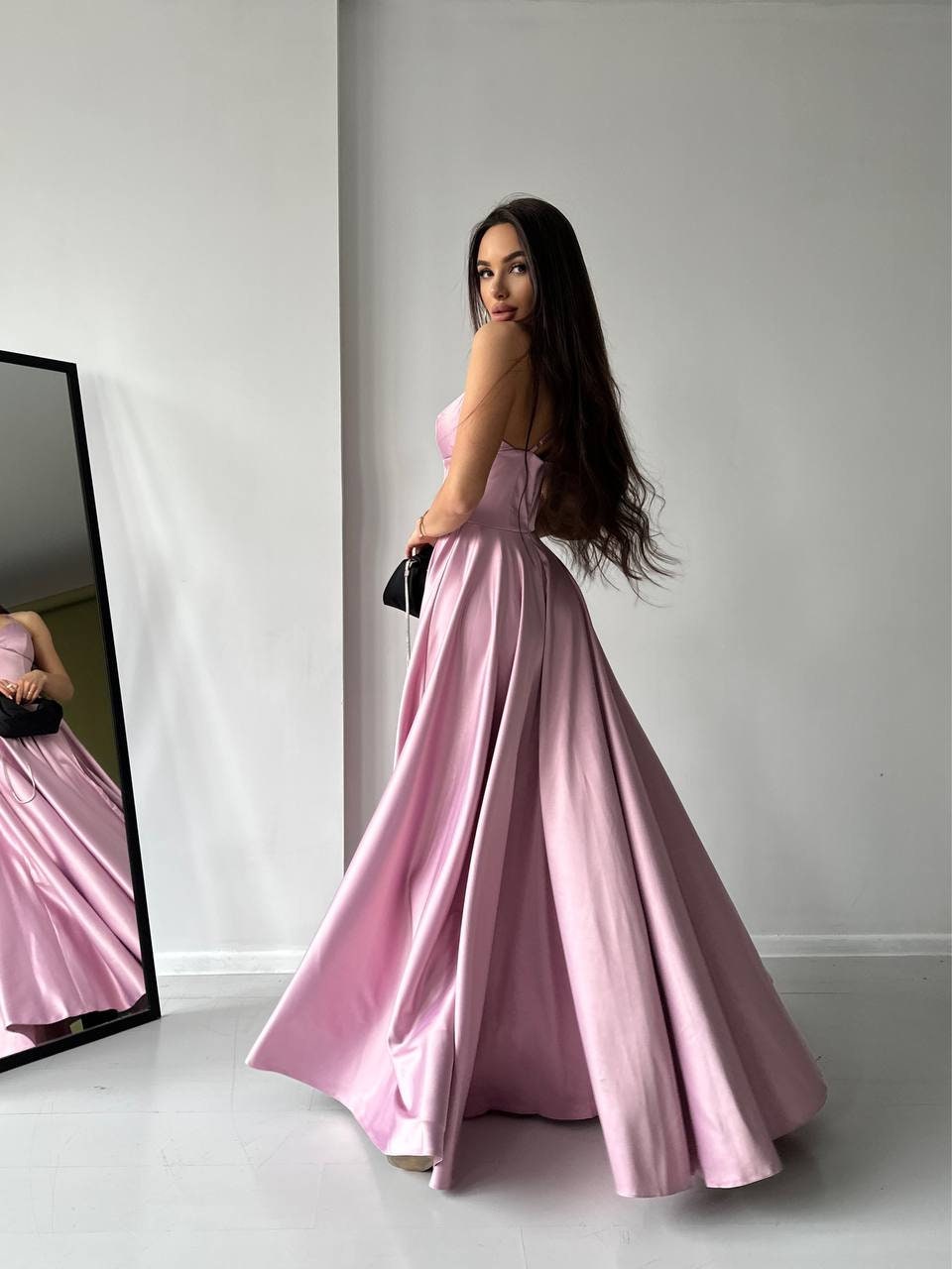 Soft Pink Satin Dress, Soft Pink Slit Dress, Pink Bridesmaid Dress ...