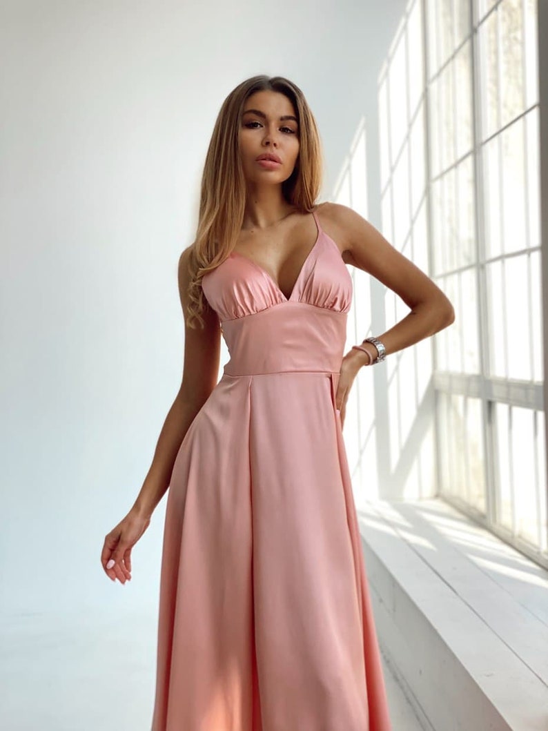 Pink Double Slit Dress Pink Silk Dress Double Slit Maxi | Etsy