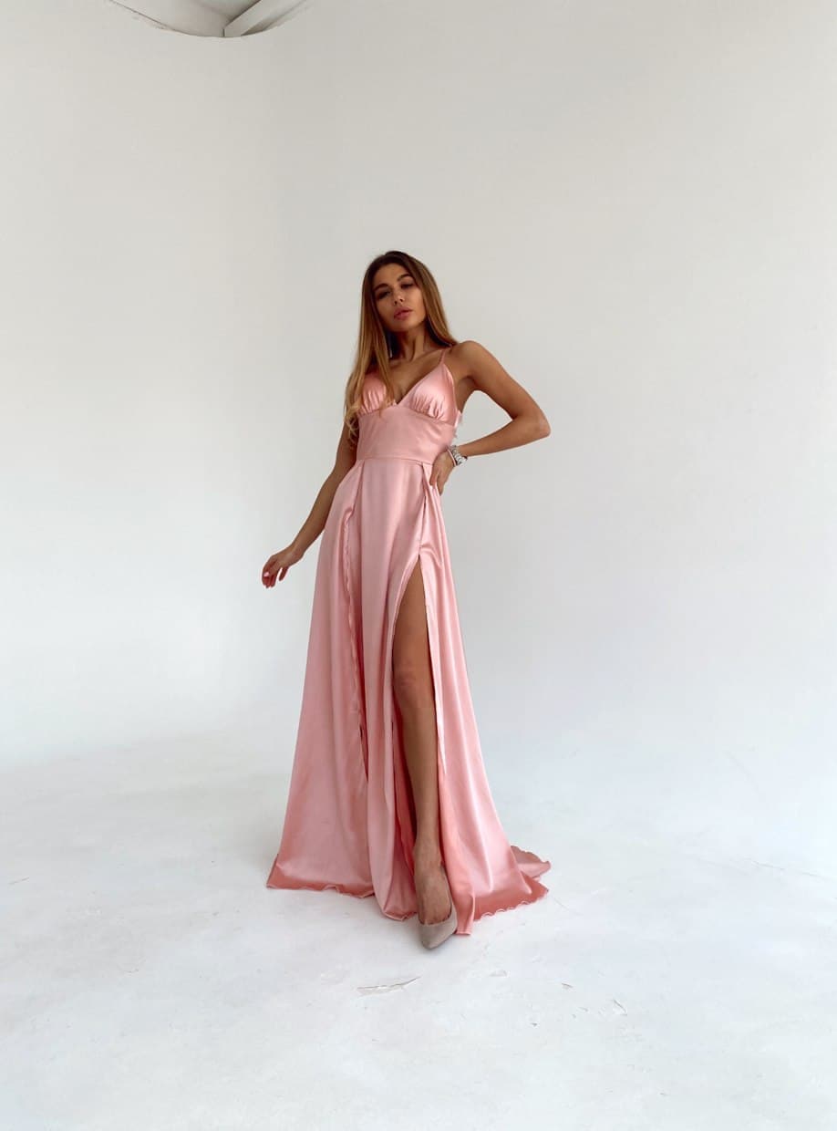 Pink Double Slit Dress Pink Silk Dress Double Slit Maxi - Etsy