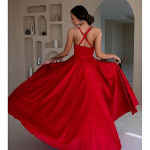 Red Silk Dress With Slit, Red Silk Long Dress, Maxi Prom Dress, Women ...