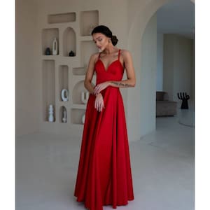 Red Silk Dress With Slit, Red Silk Long Dress, Maxi Prom Dress, Women ...
