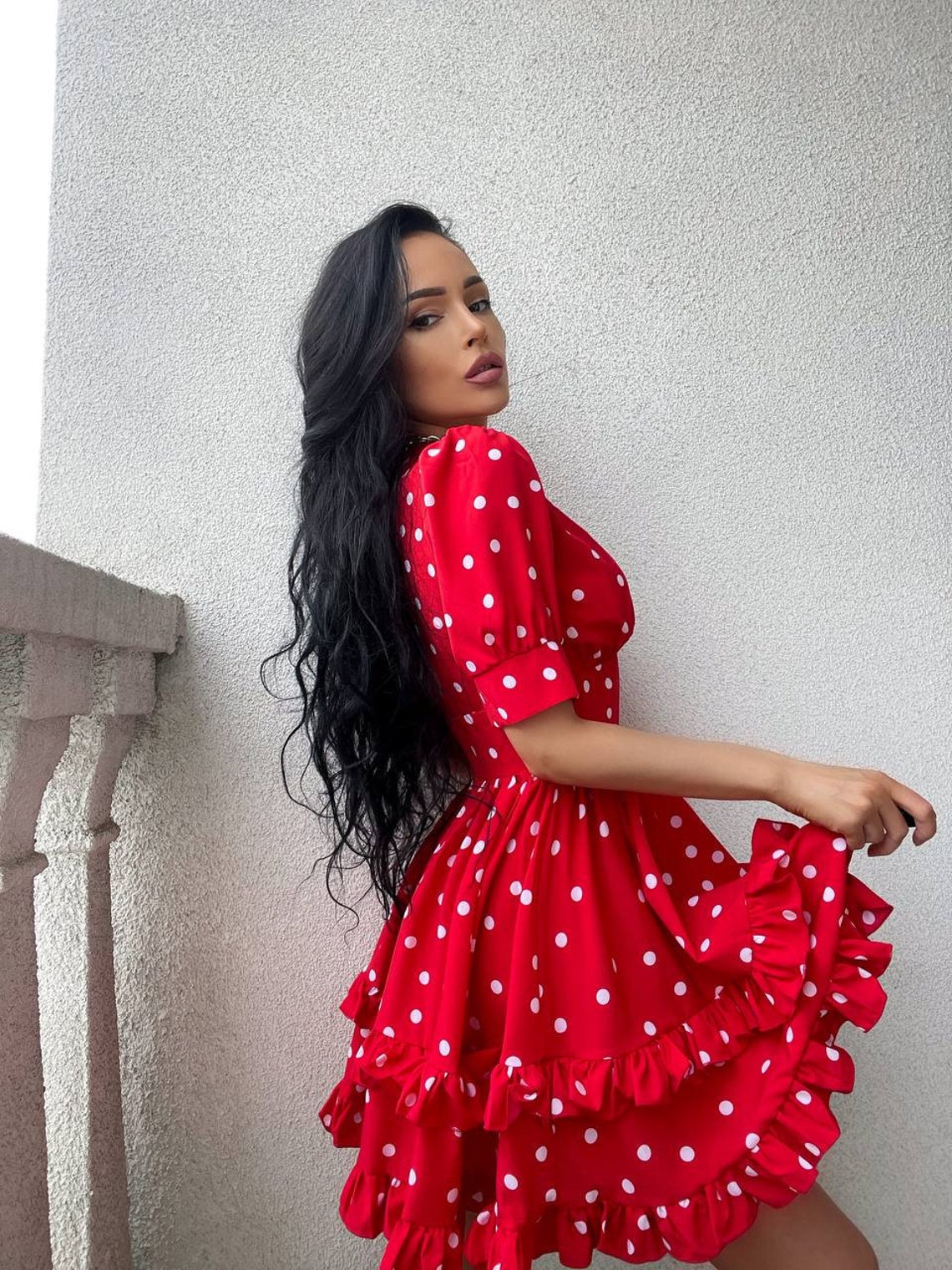 Flared Red Polka Dot Dress Polka Dot Dress Red Cocktail - Etsy
