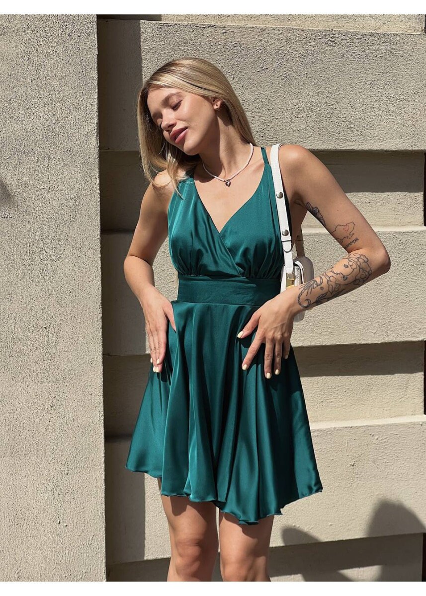 Emerald Green Open Back Dress, Green Silk Mini Dress, Short Sleeveless ...