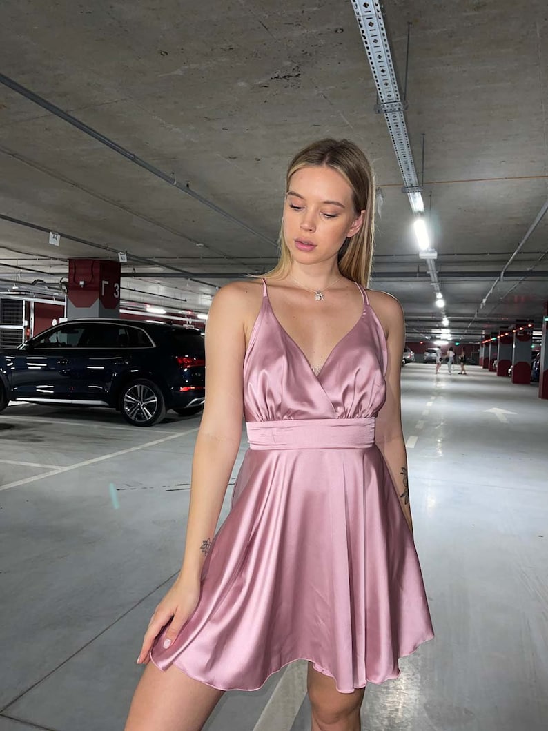 Pink Backless Slip Dress Pink Silk Mini Dress Silk - Etsy