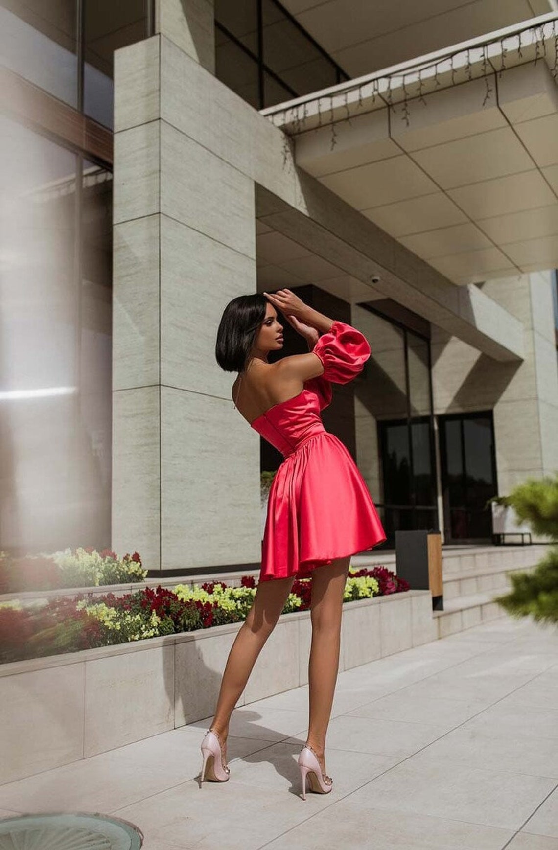 Red Satin Dress Red Flared Dress Short Flowy Dress Red - Etsy