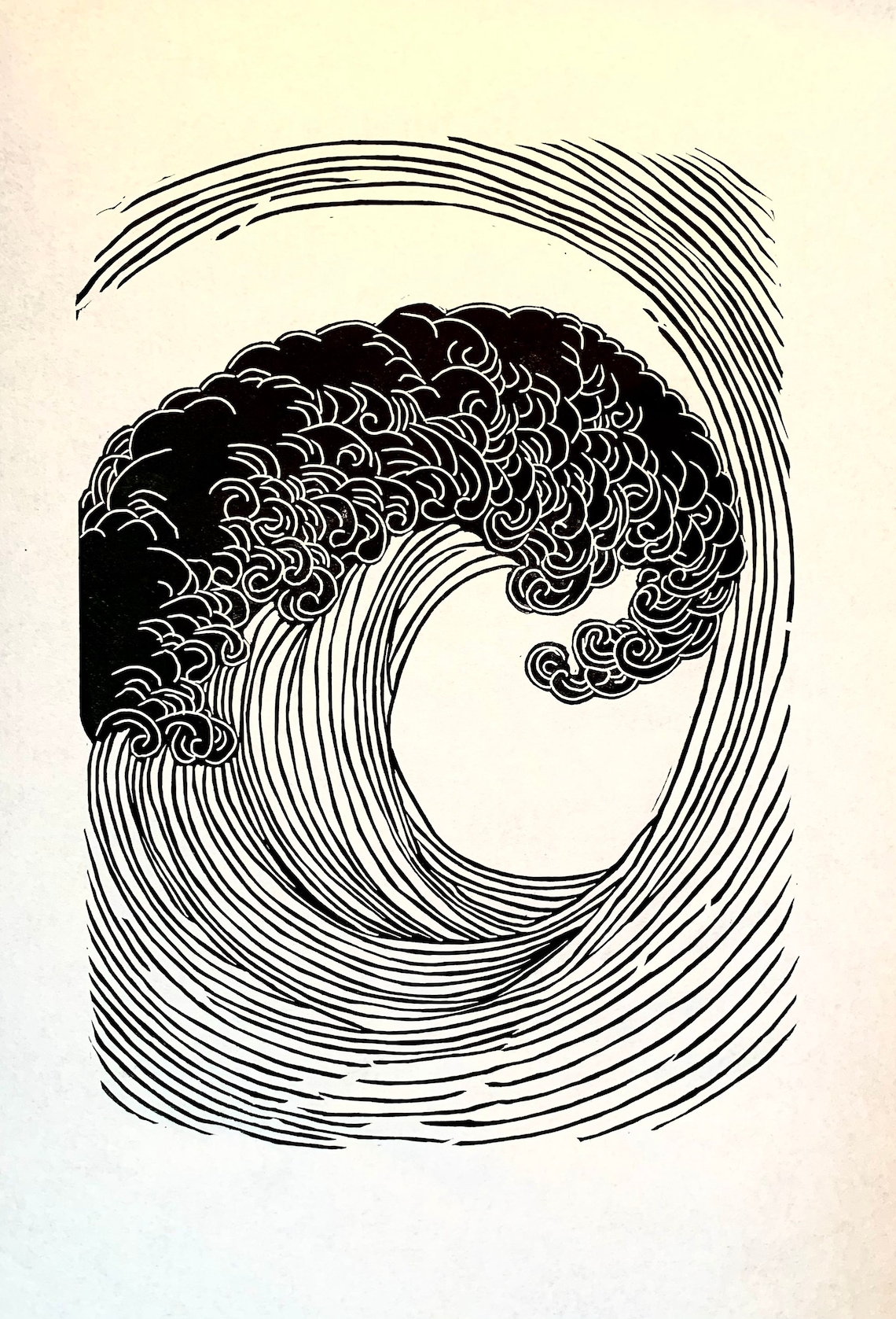 Ocean Wave Linoprint - Etsy