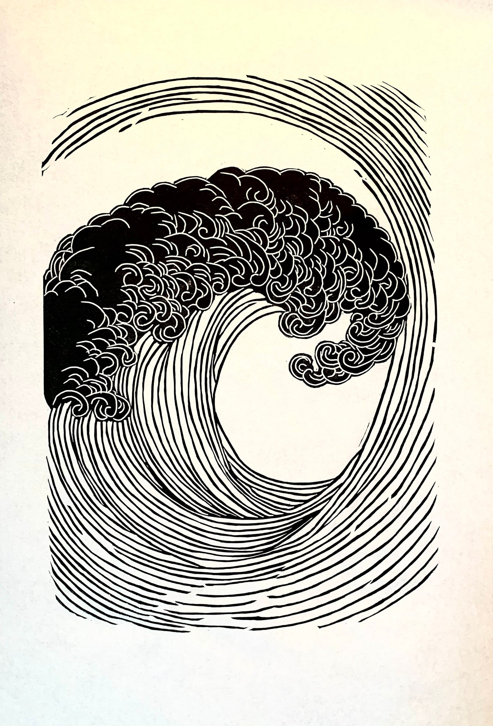 Ocean Wave Linoprint - Etsy