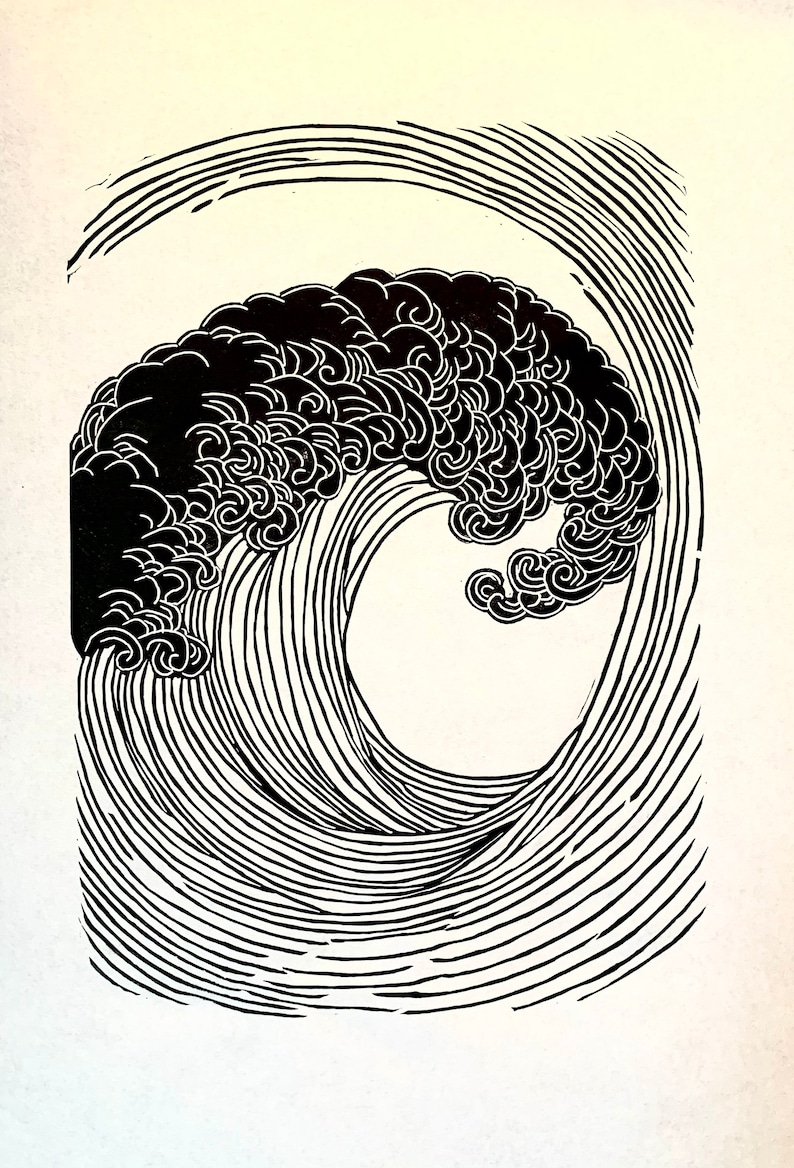 Ocean Wave Linoprint - Etsy