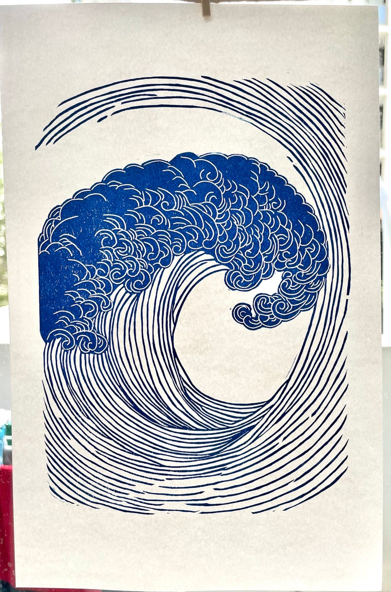 Ocean Wave Linoprint - Etsy