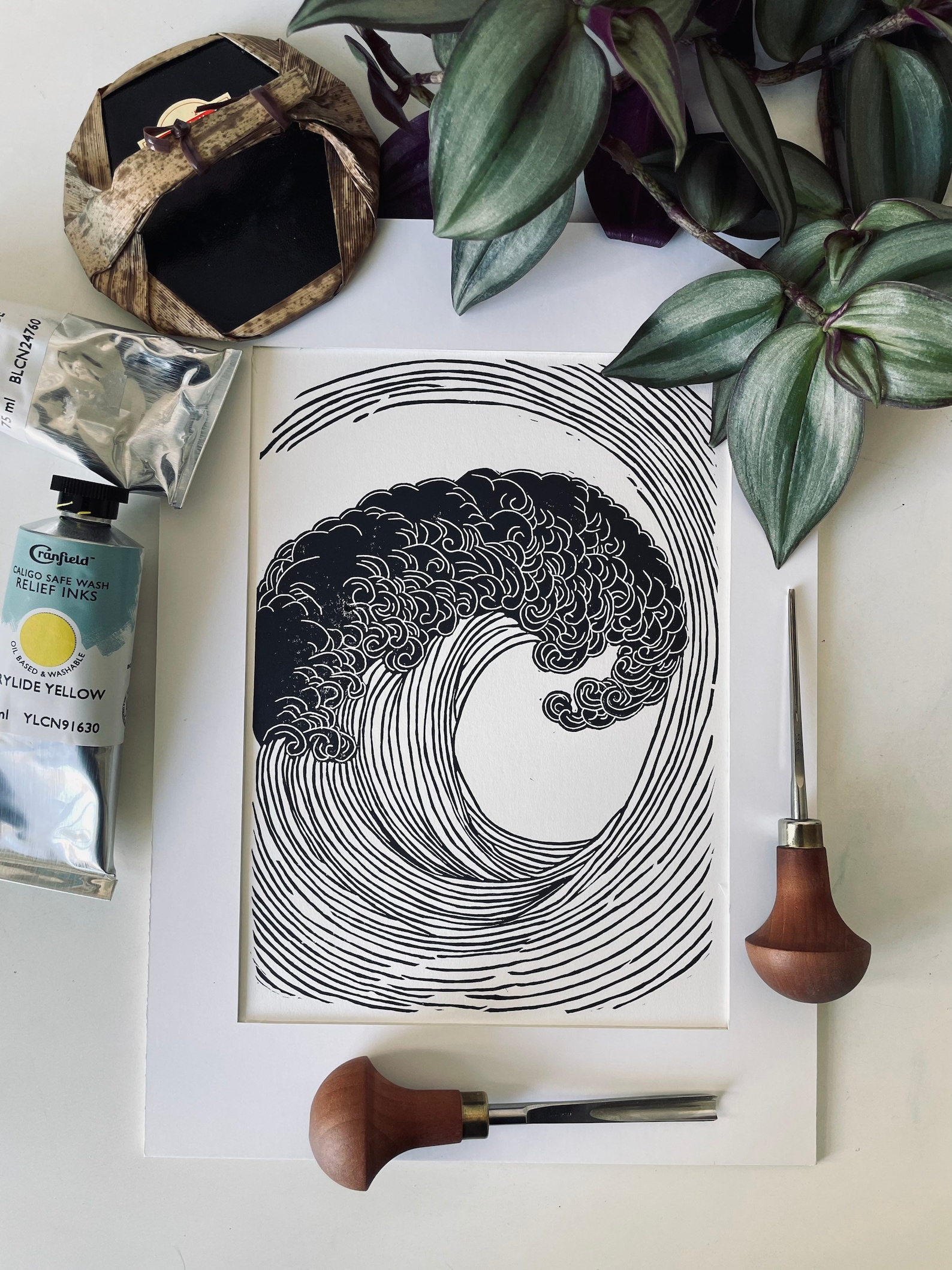 Ocean Wave Linoprint - Etsy