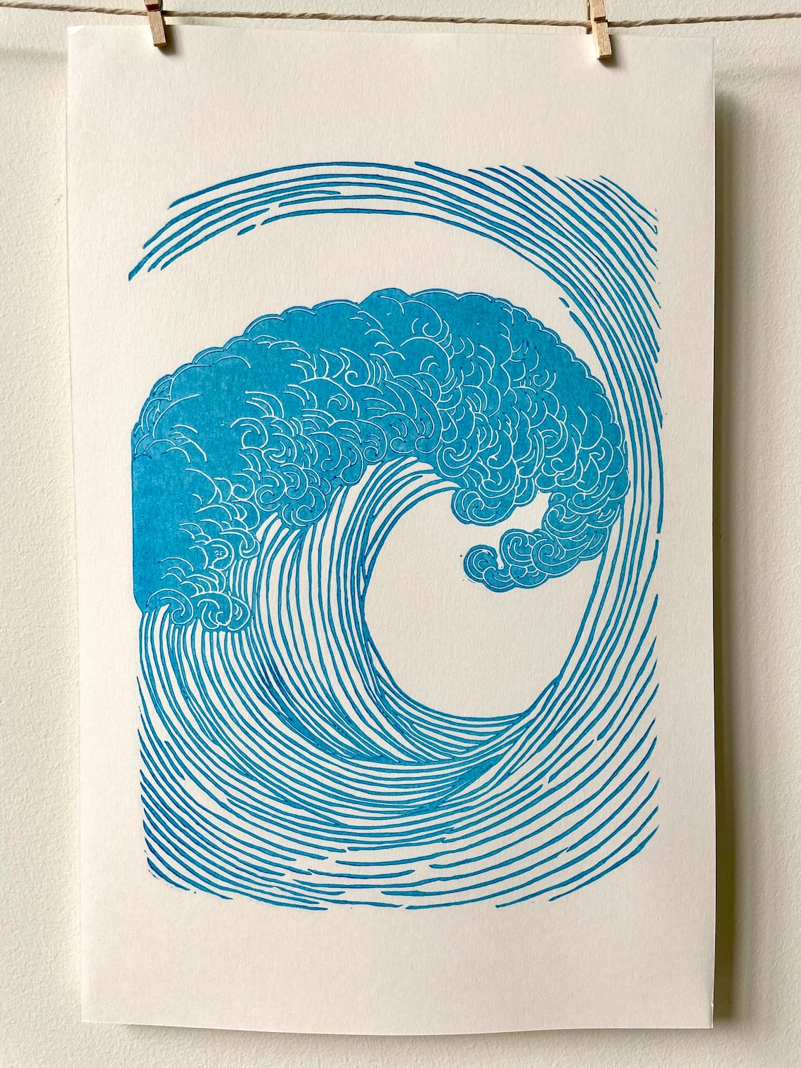 Ocean Wave Linoprint - Etsy